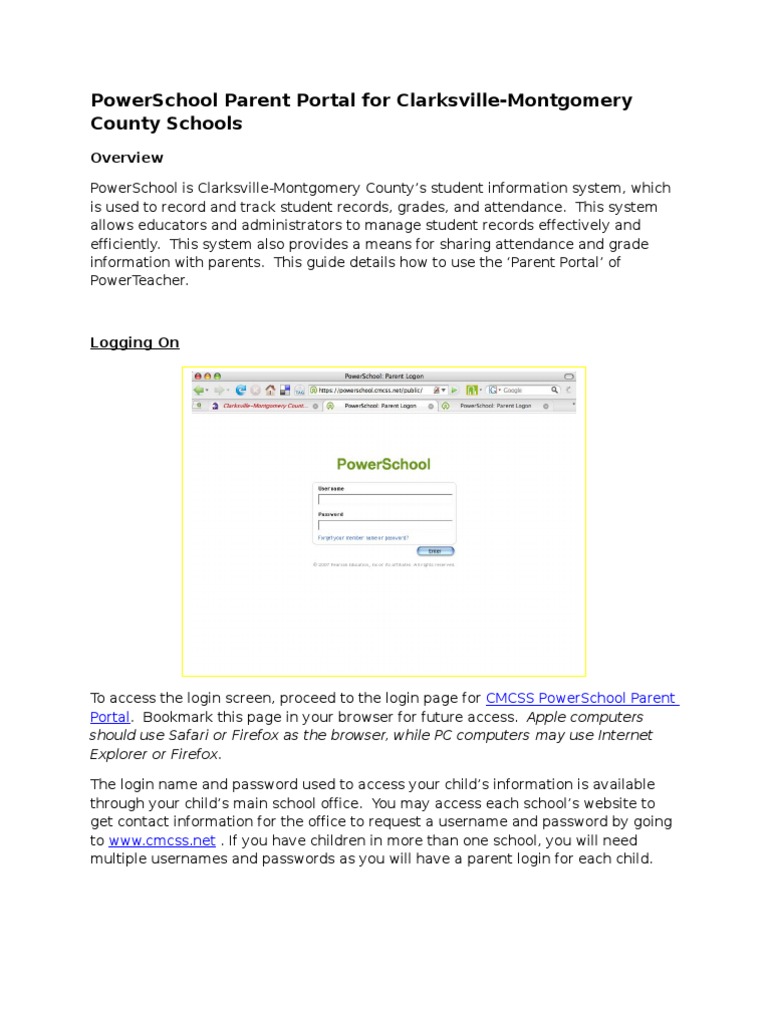 PowerSchool Parent Portal Guide | PDF | Login | Safari (Web Browser)
