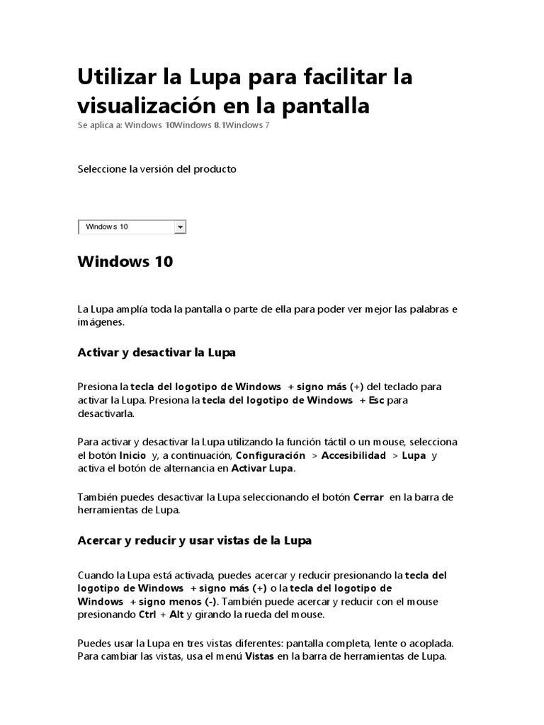 Utilizar La Lupa para Facilitar La Visualización en La Pantalla ...
