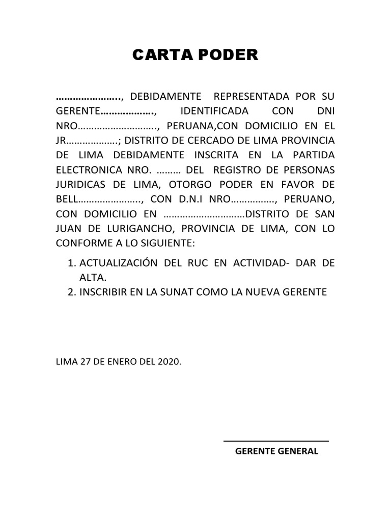 Modelo de Carta Poder Empresarial | PDF | Derecho
