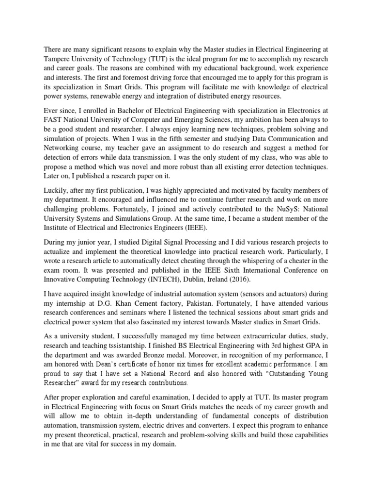 Motivation Letter | PDF | Smart Grid | Electrical Engineering