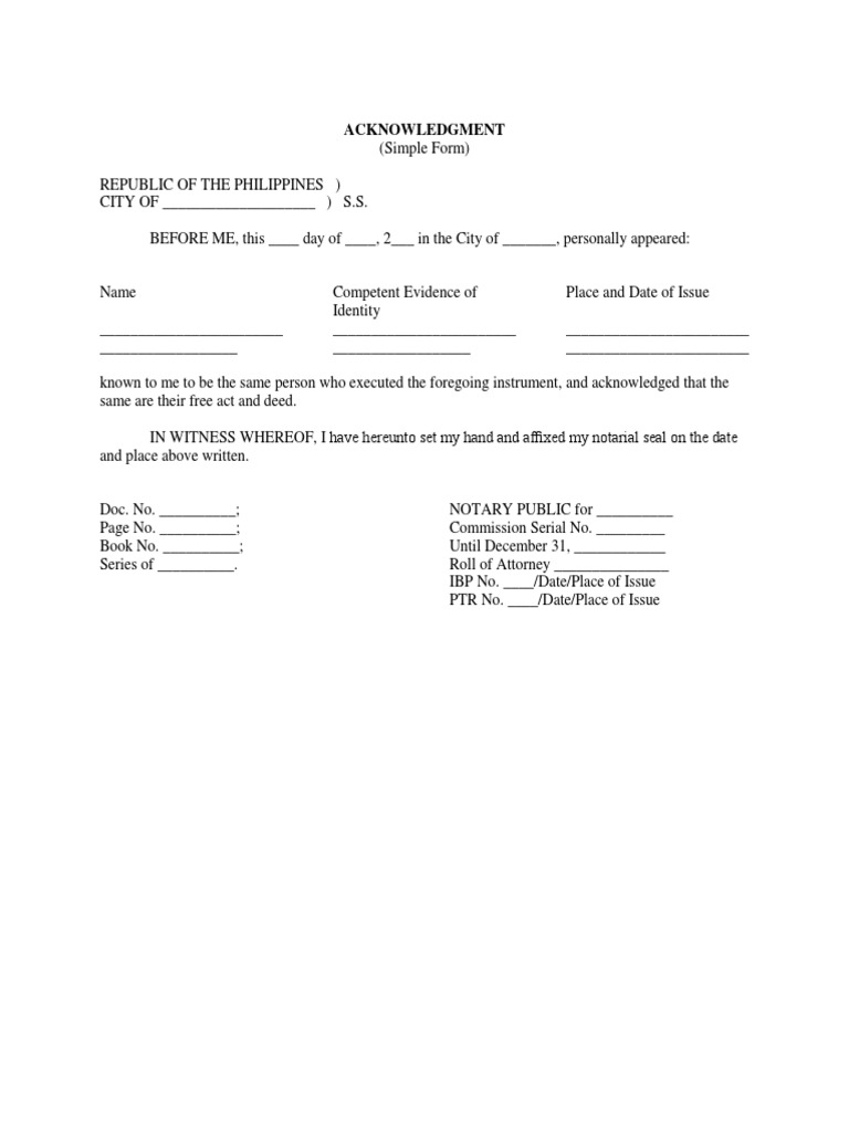 Legal Acknowledgment Forms Philippines | PDF | Notary Public | Virtue