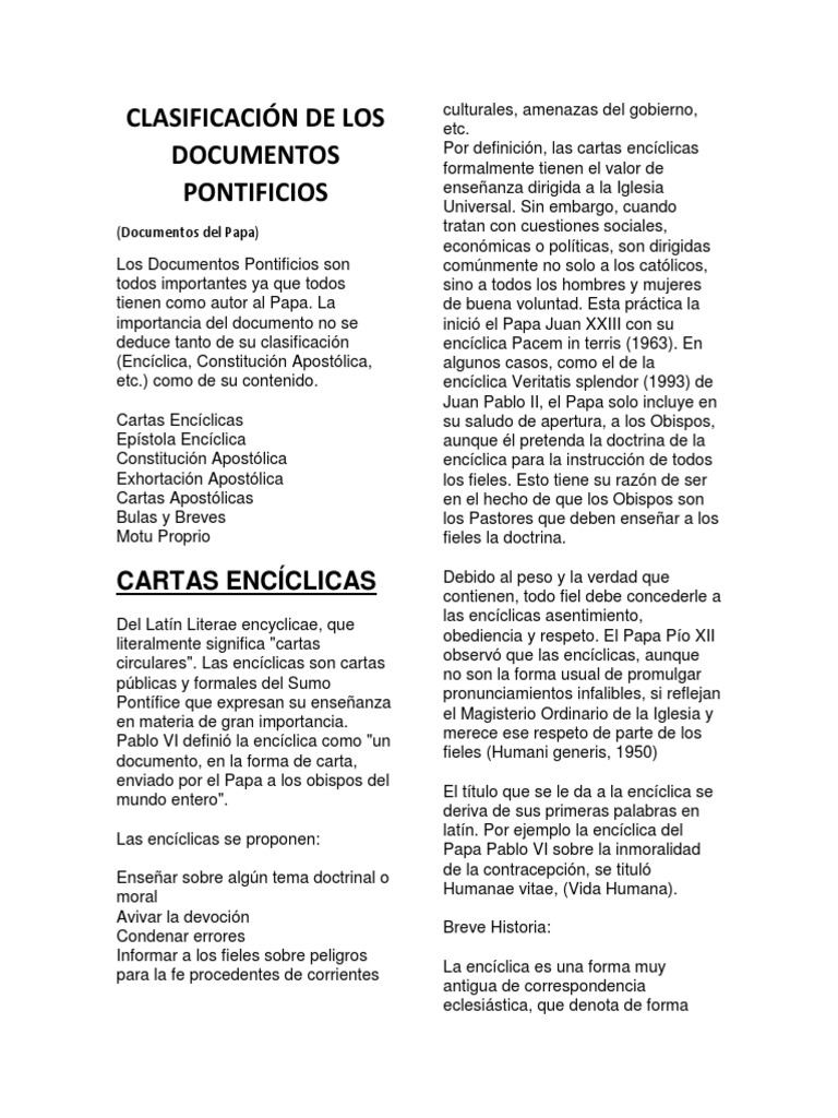 Clasificación de Los Documentos Pontificios | PDF | Papa | Sello (emblema)