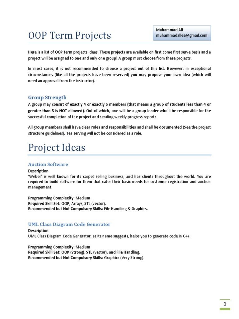 OOP Project Ideas PDF | PDF | Graphics | Computer Programming