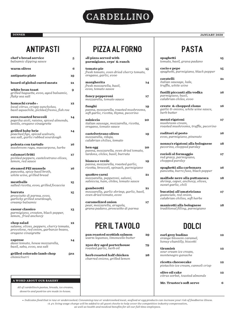 Cardellino Menus | PDF | Tomato Sauce | Sausage