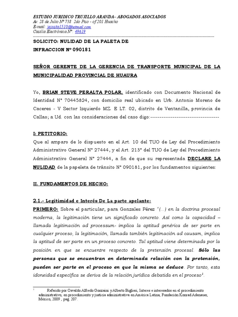 Nulidad Brian Peralta | PDF | Nulo (ley) | Ley procesal