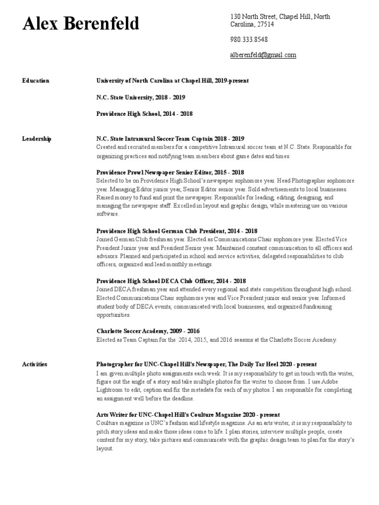 Resume 1 30 20 | PDF | University Of North Carolina At Chapel Hill ...