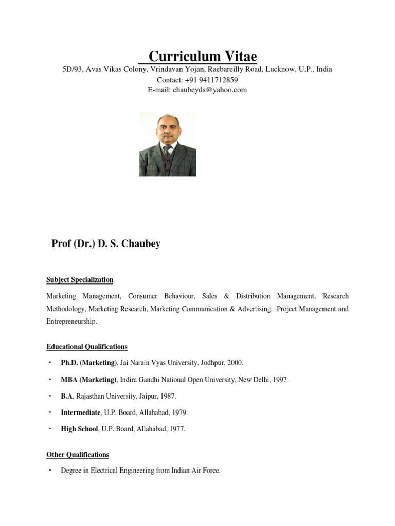 Dr. D.S. Chaubey - CV | PDF | Employment | Retail