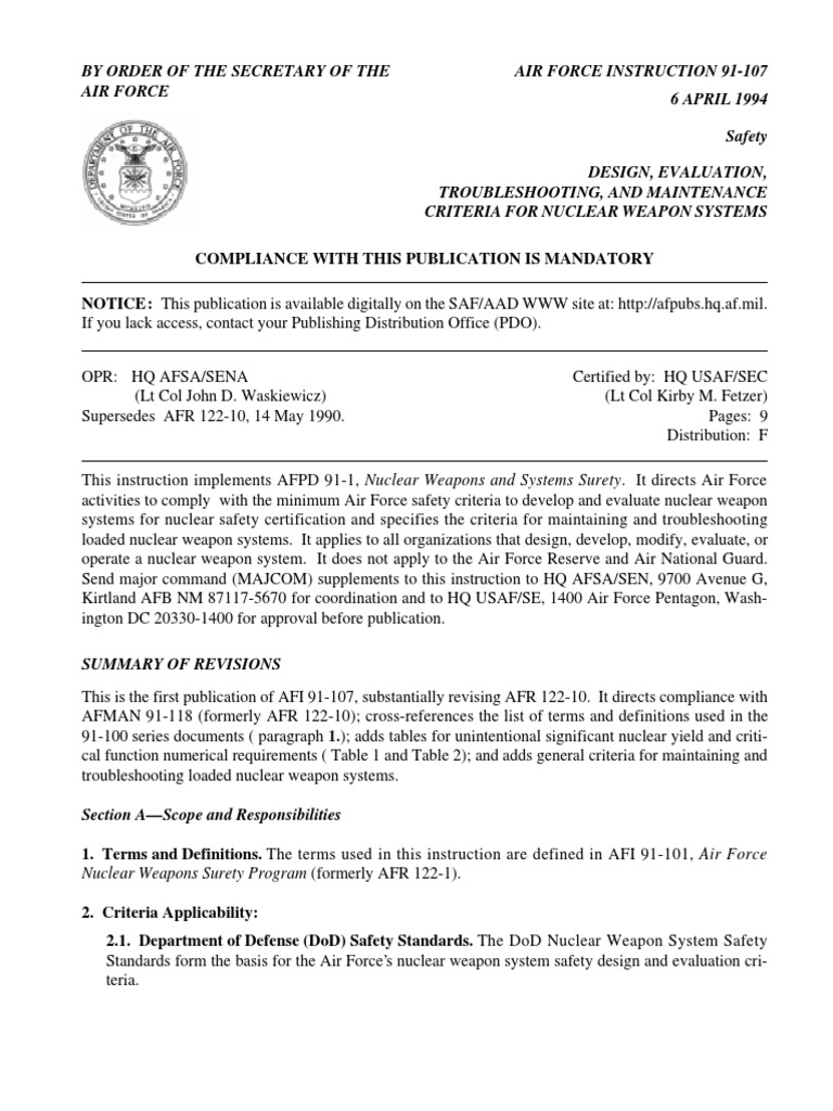 Afi 91-107 | PDF | Missile | United States Air Force