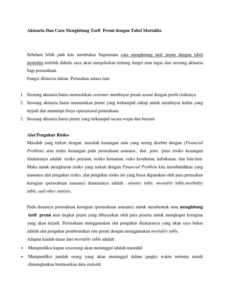 Tabel Mortalitas | PDF