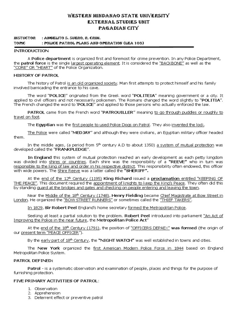 Lecture On Police Patrol Plans and Operation Consolidated | PDF ...