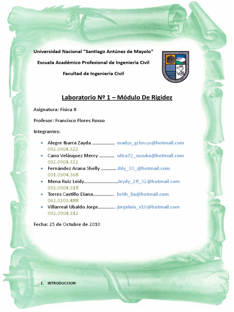 Informe 1 - Modulo de Rigidez | PDF | Elasticidad (Física) | Rigidez