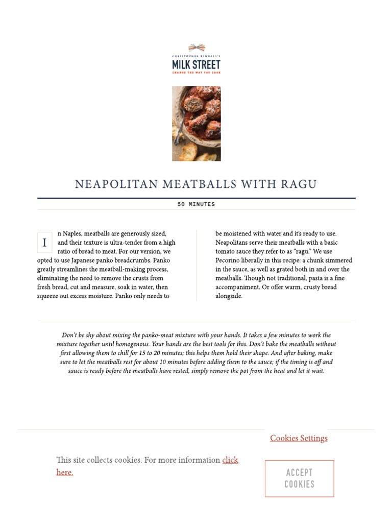 Neapolitan Meatballs With Ragu - Christopher Kimball's Milk Street | PDF