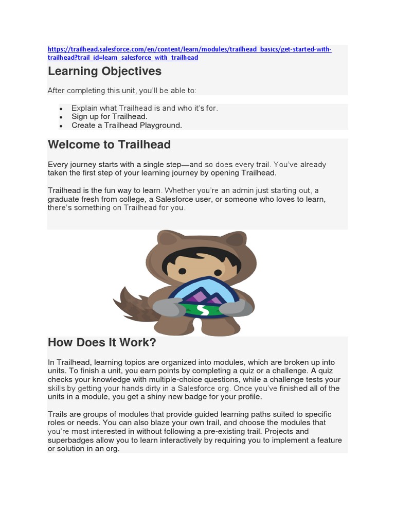 Get Started With Trailhead Pdf Salesforce Com Trail