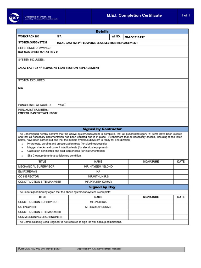 MEI Completion Certificate | PDF