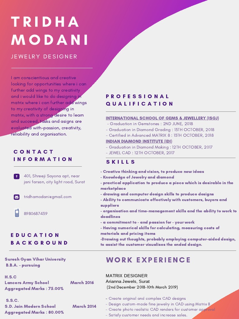 Colorful Gradient Graphic Designer Resume | PDF | Gemstone | Computer ...