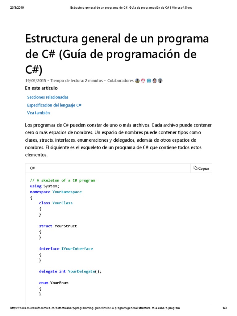 Estructura General de Un Programa de C# - Guía de Programación de C# ...