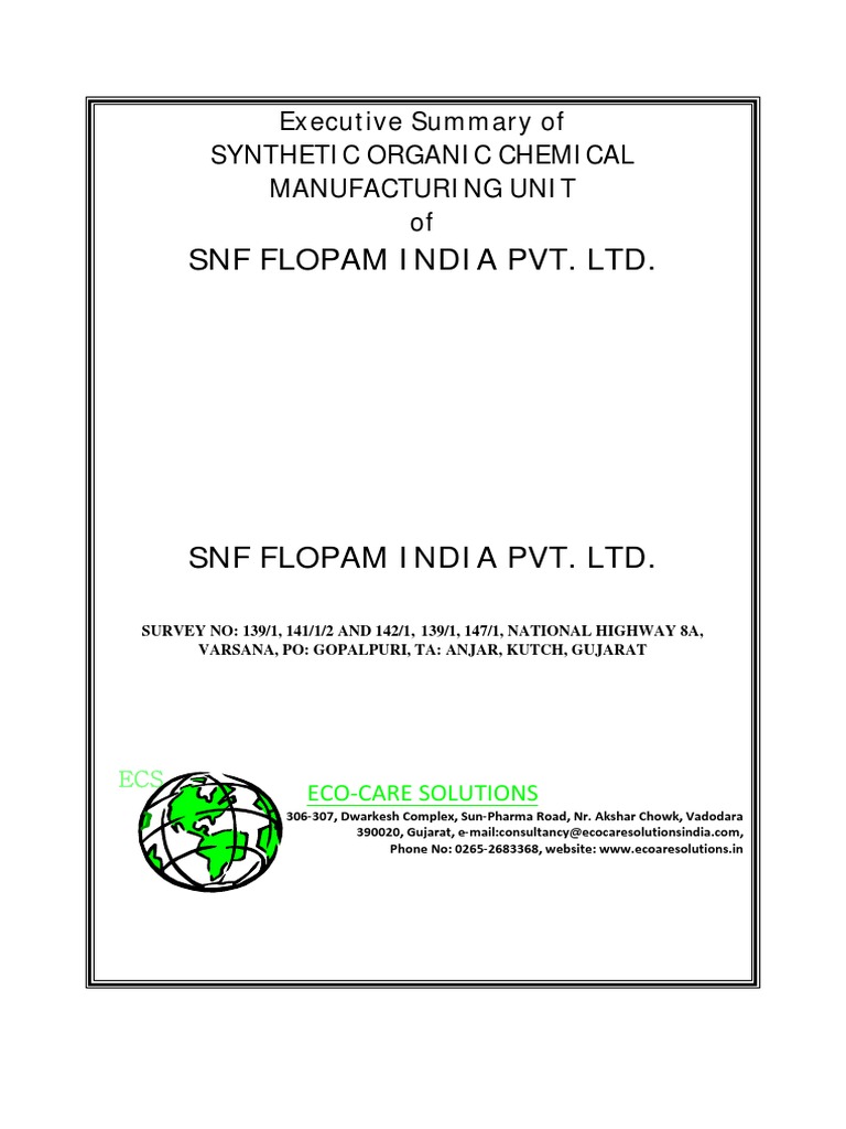 SNF Floplam India Private Limited Kutche14 Exe Summ Eng | PDF | Air ...