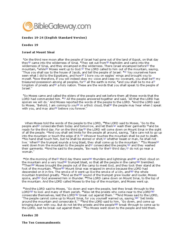 Exodus 19-24 (English Standard Version) Exodus 19 Israel at Mount Sinai ...
