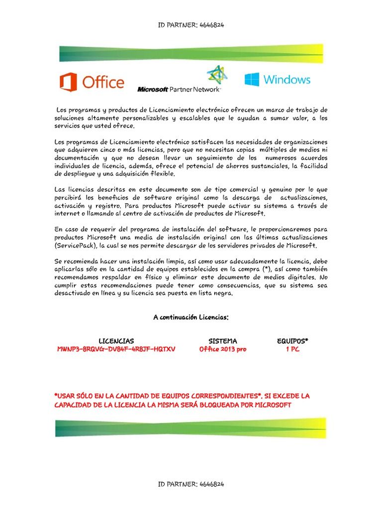LICENSING - MICROSOFT - GENUINE - Office 2013 Pro | PDF