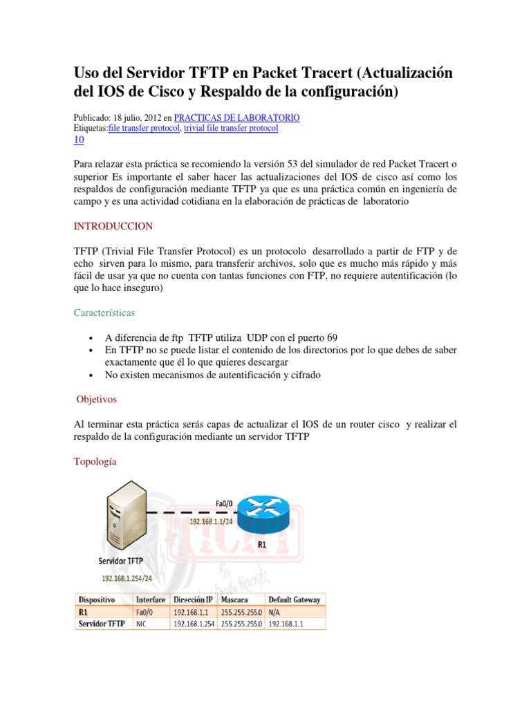 Uso Del Servidor TFTP en Packet Tracert | PDF | Protocolo de ...
