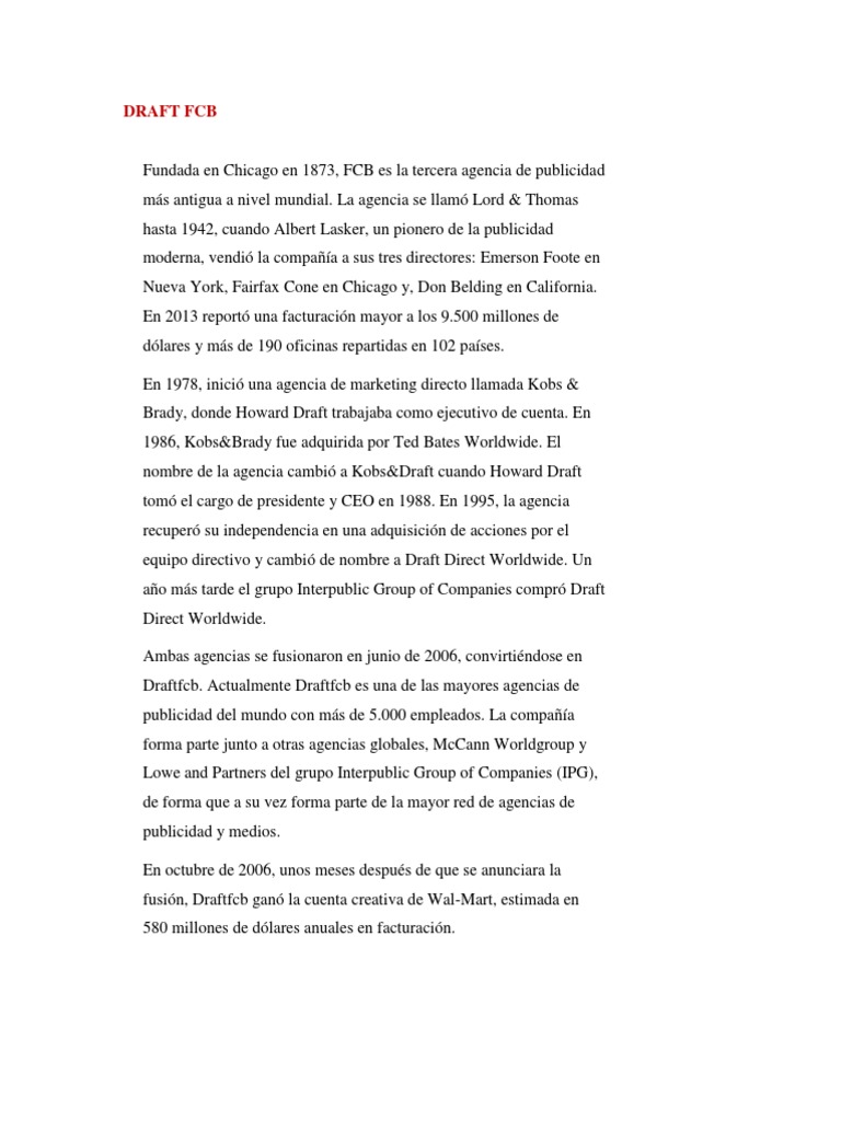 Draft FCB | PDF | Promoción y comunicaciones de marketing | Publicidad