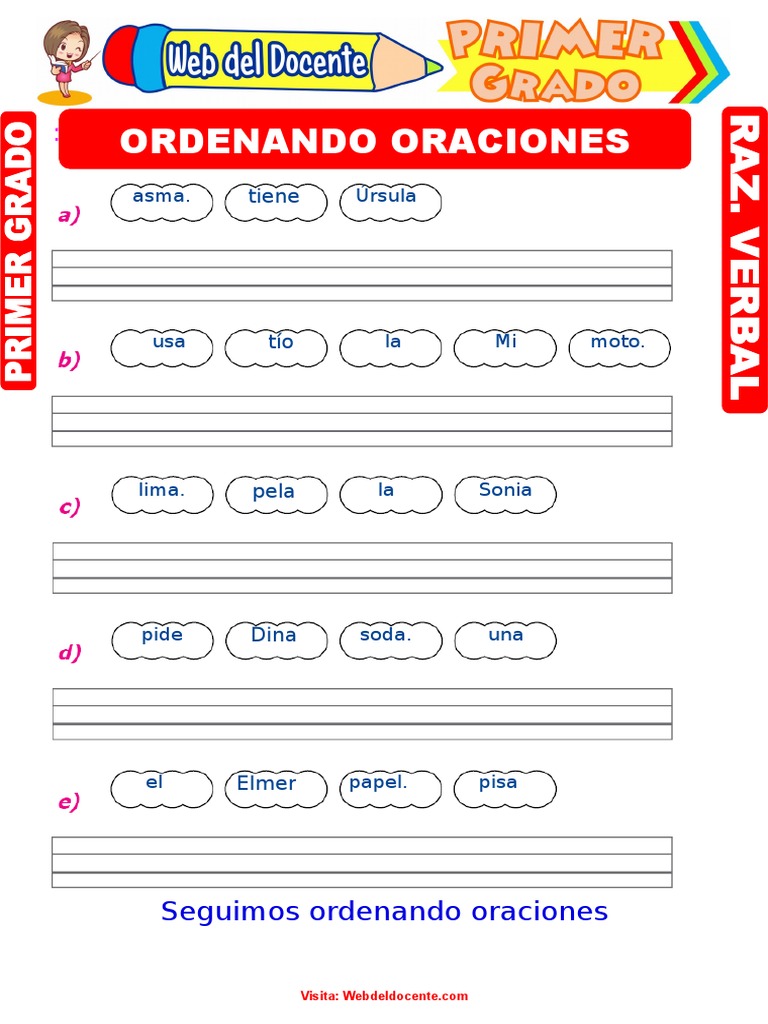 Ordenando Oraciones para Primer Grado | PDF