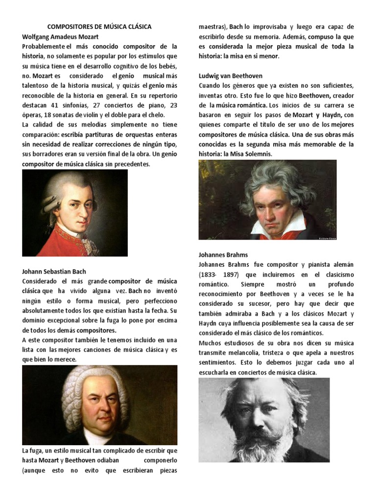 Compositores Clásicos Destacados | PDF | Wolfgang Amadeus Mozart ...
