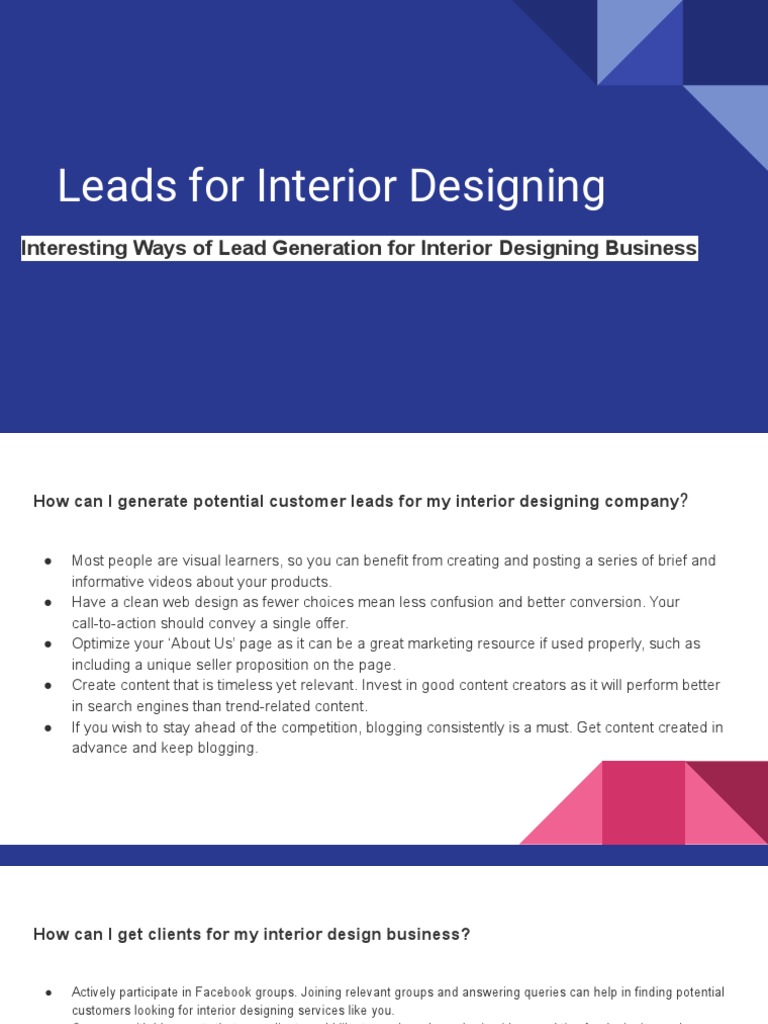 Leads For Interior Designing - Interesting Ways of Lead Generation For ...