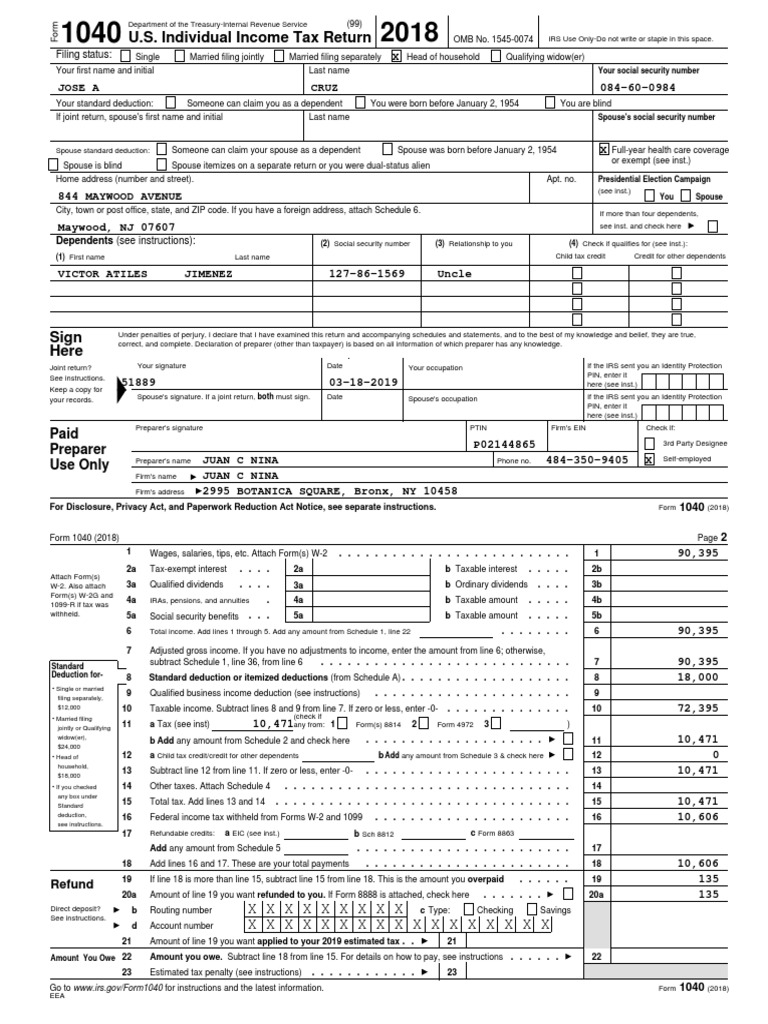 2018 Tax Return Documents (CRUZ JOSE A) PDF | PDF | Irs Tax Forms | Use Tax