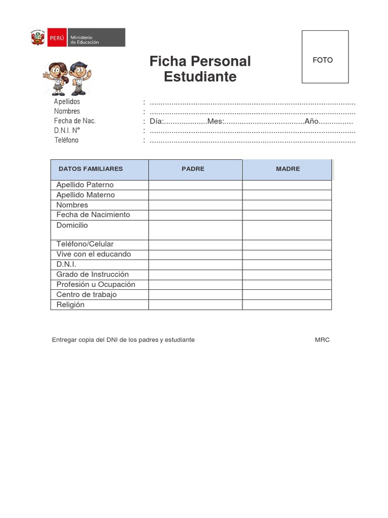 Ficha-Personal-Del-Estudiante 2020 | PDF