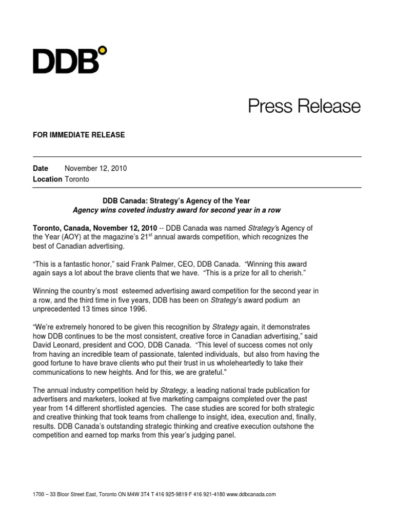 11.12.10 - DDB Canada Strategy AOY 2010 | PDF | Media Manipulation ...