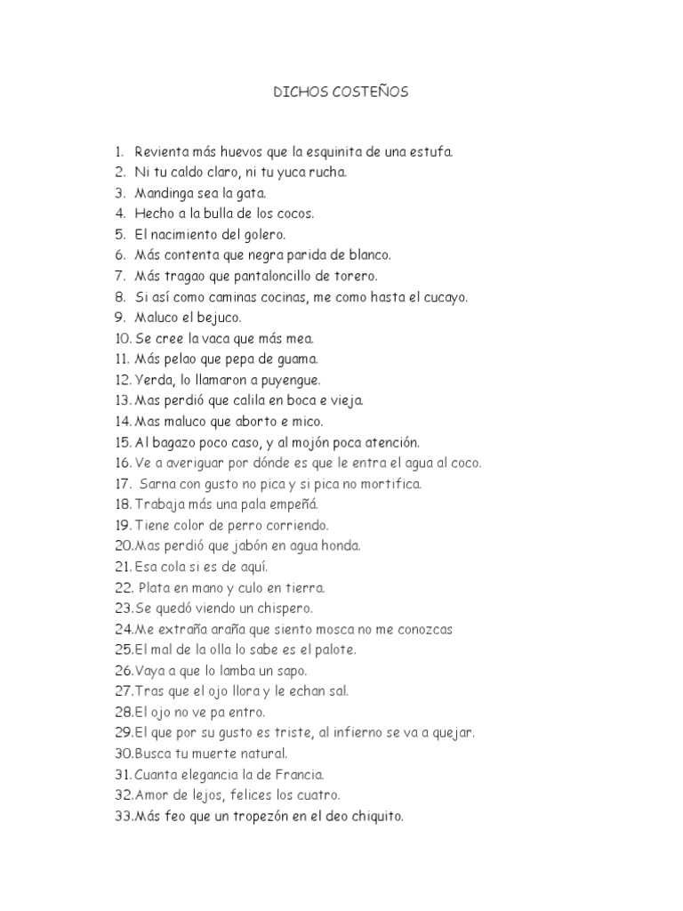 100 Dichos Costeños Populares | PDF