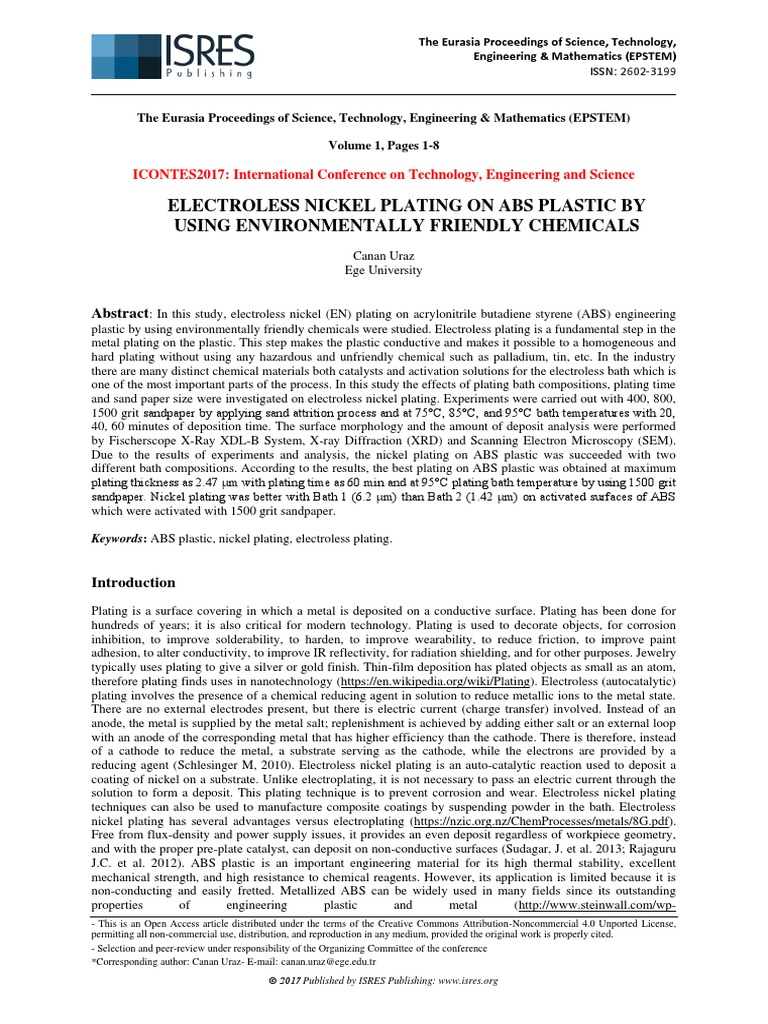 Electroless Nickel Plating On Abs Plastic by Using Environmentally ...
