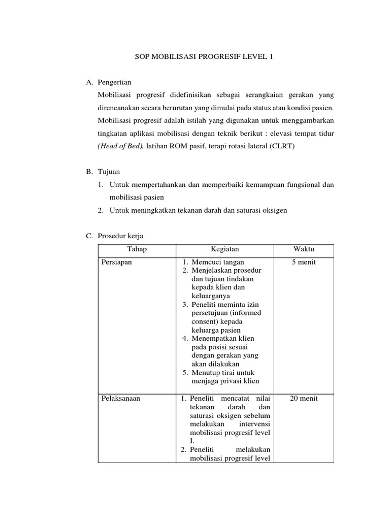 SOP Mobilisasi Progresif | PDF