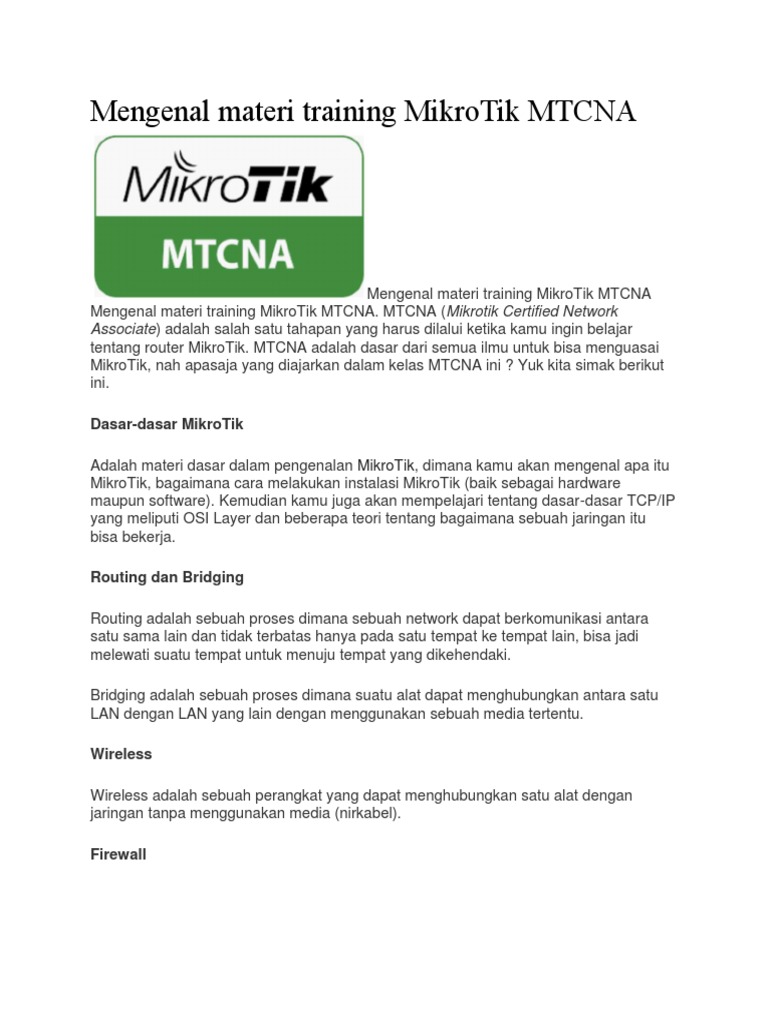 Materi Training MikroTik MTCNA TERBARU | PDF