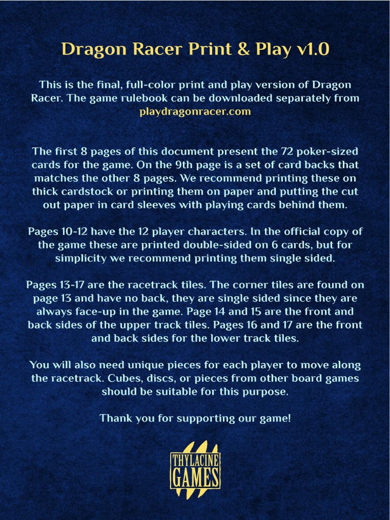Dragon Racer PNP v1 English | PDF