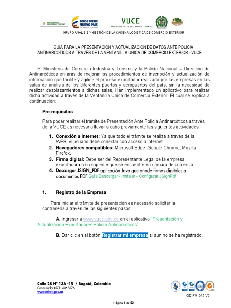 Guia para La Presentacion y Actualizacion de Datos Ante Policia Antinarcoticos A Traves de La ...