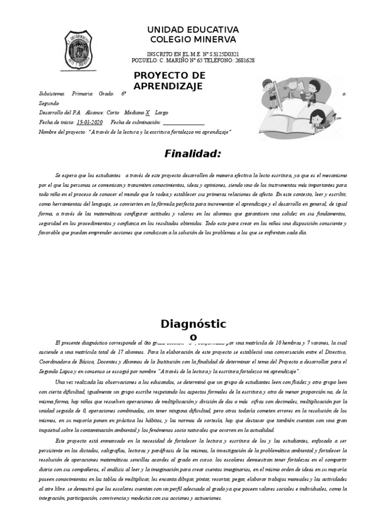 Proyecto Final de Segundo Lapso Sexto Grado A Traves de La Lectura y Escritura Fortalezco Mi ...