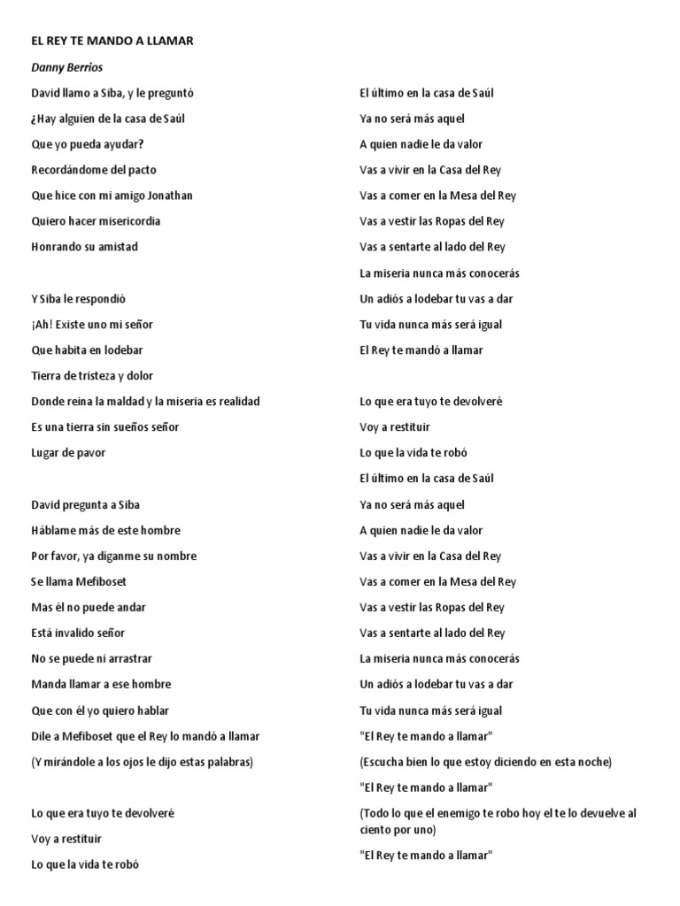 EL REY TE MANDO A LLAMAR Letra | PDF