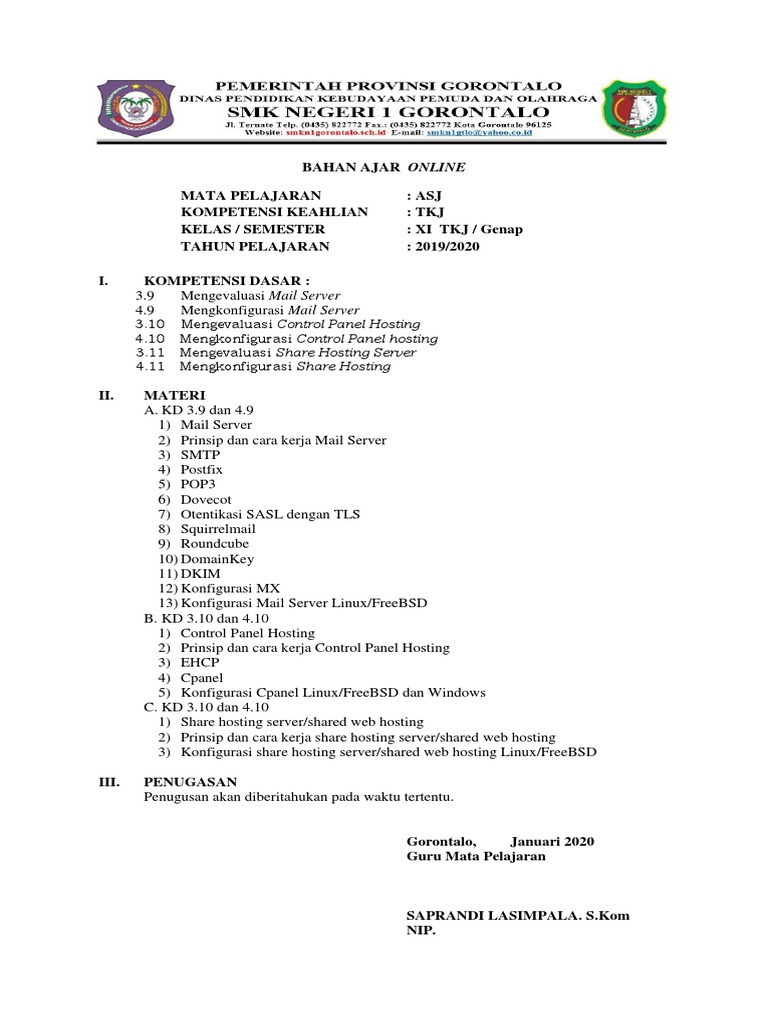 Bahan Ajar Mapel Xi TKJ Genap | PDF