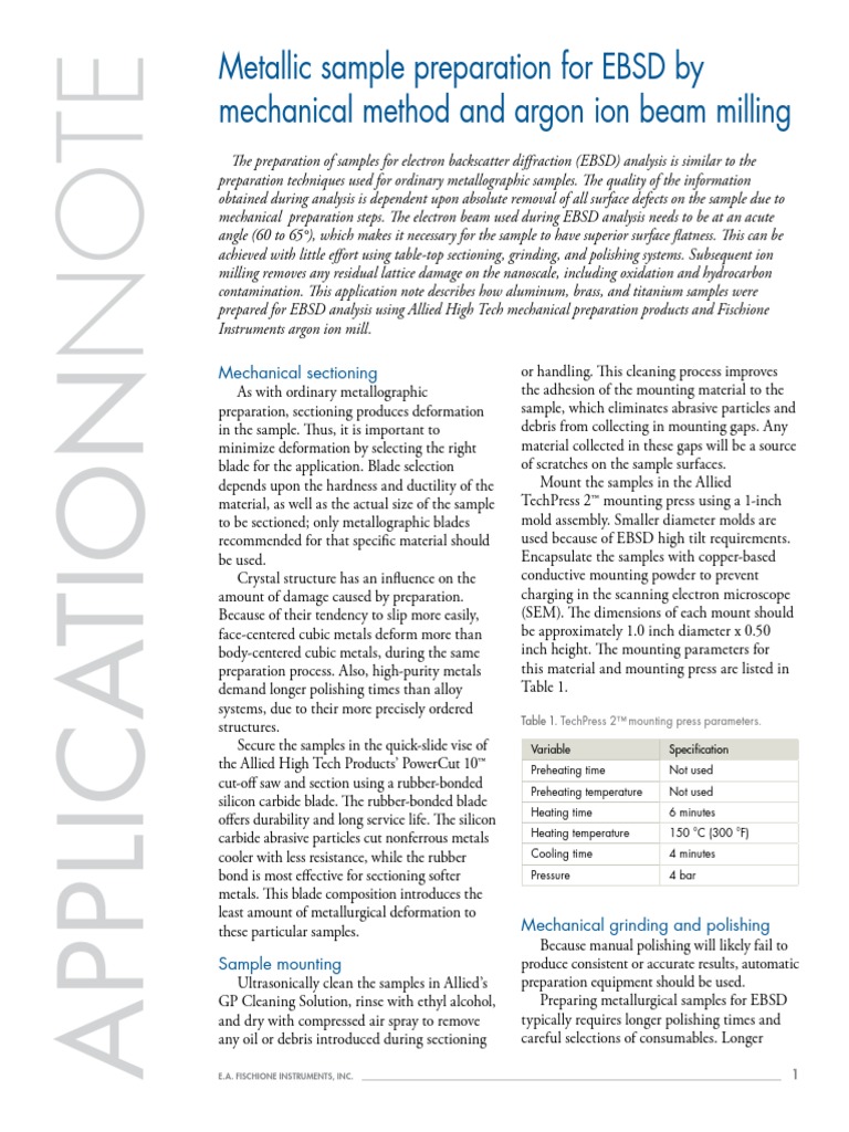Metallic Sample Preparation For EBSD by Mechanical Method and Argon Ion Beam Milling | PDF ...