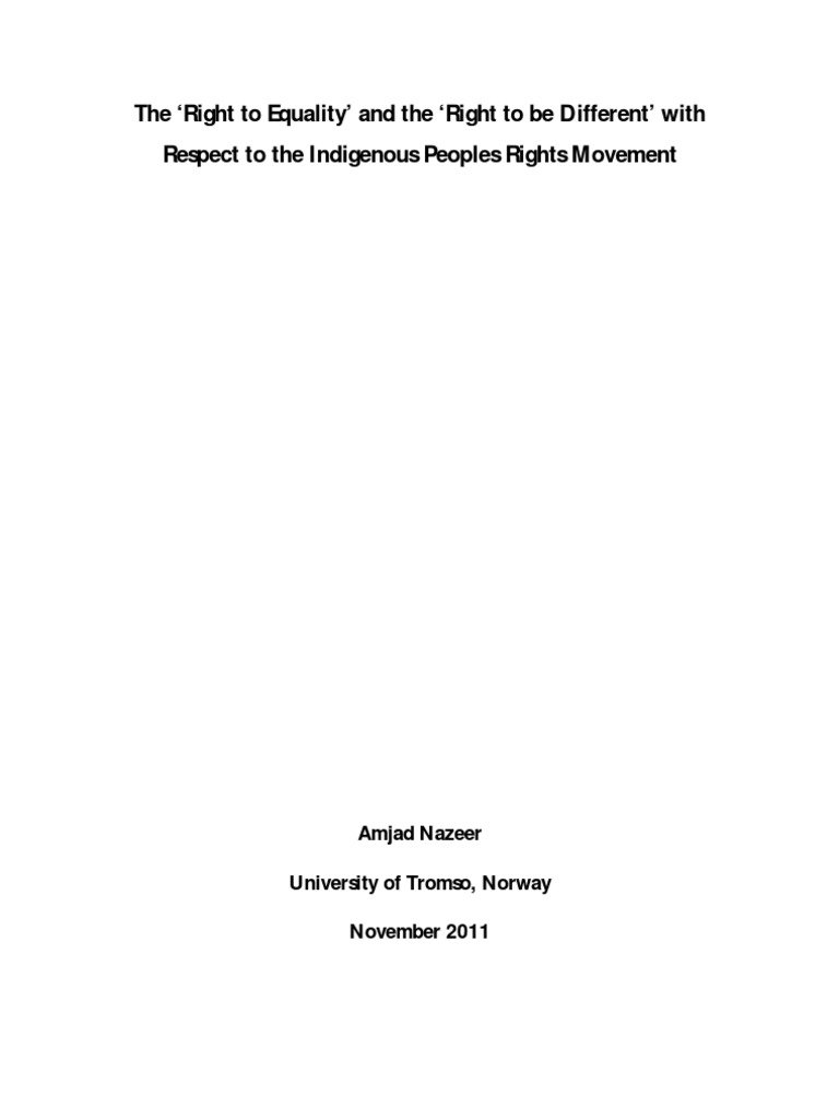 The Right To Equality' and The Right To Be Different' With Respect To ...