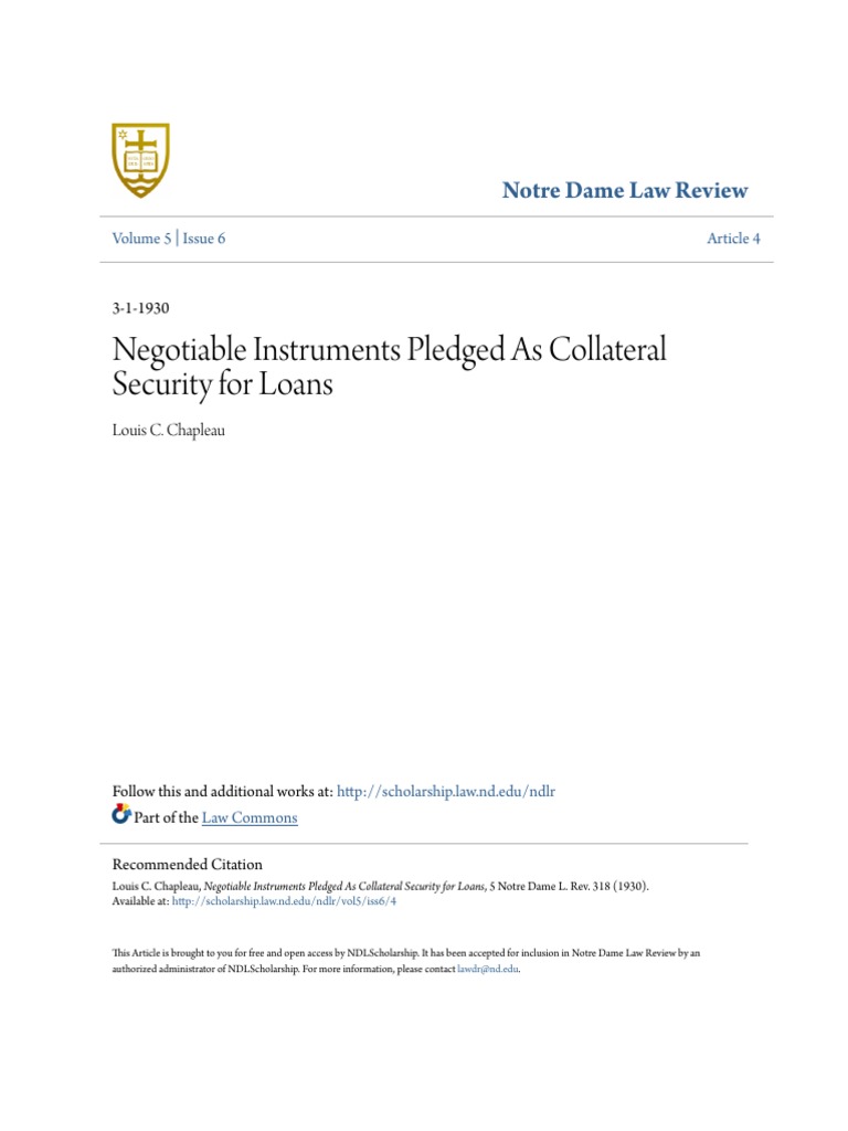 Negotiable Instruments Used As Collateral Security | PDF | Loans ...