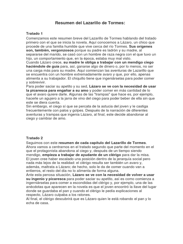 Resumen Del Lazarillo de Tormes | PDF | Novelas