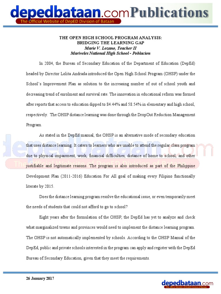 The Open High School Program Analysis - Bridging The Learning Gap PDF ...