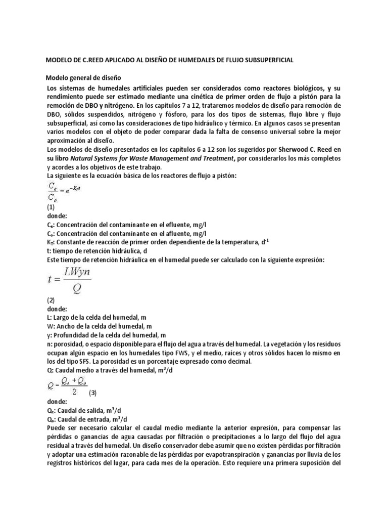 MODELO DE REED - DISEÑO DE HUMEDALES FSSdocx PDF | PDF | Descarga ...