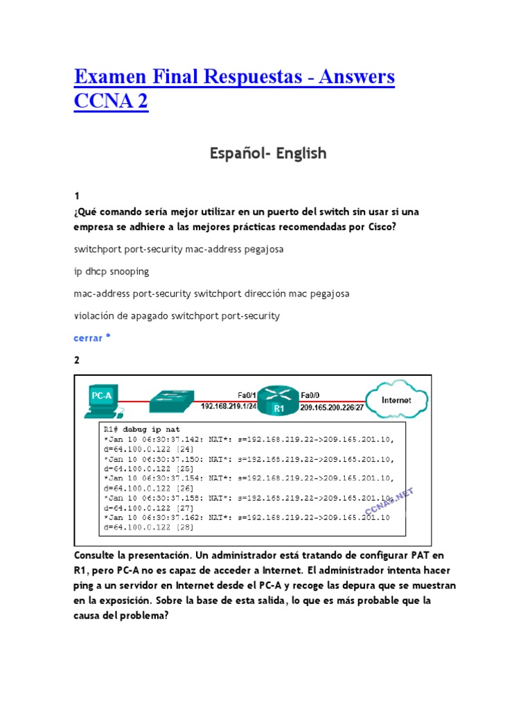 Examen Final Respuestas Ccna2 | PDF | Enrutador (Computación) | Dirección IP