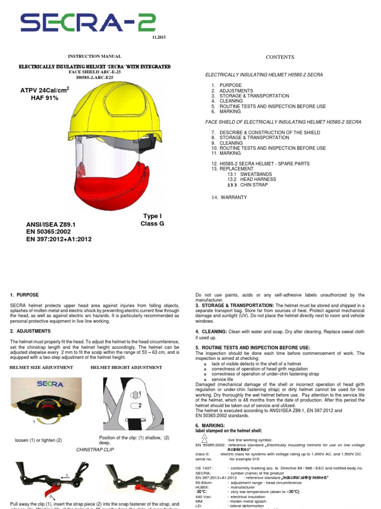 SECRA H058S-2 Helmet Manual | PDF | Insulator (Electricity) | Ultraviolet