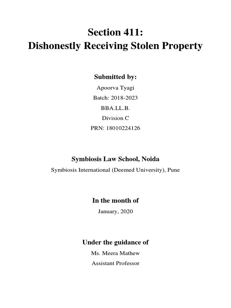 Analysis of Section 411 of the Indian Penal Code: Dishonestly Receiving ...