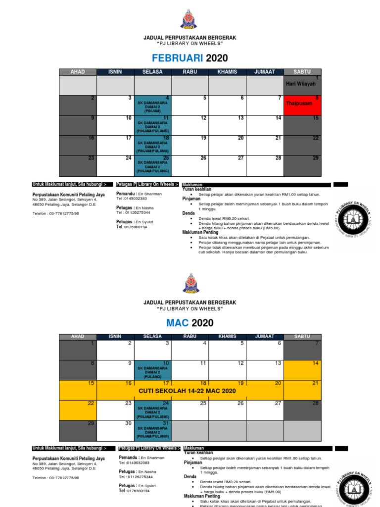 2020 Jadual Perpustakaan Bergerak SKDD2 | PDF